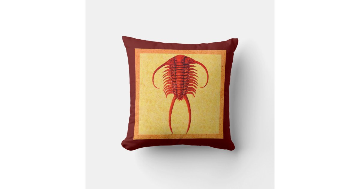 "Paleo-chic" Red Paraceraurus Fossil Trilobite Throw Pillow | Zazzle