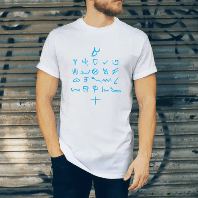 Paleo Hebrew Alphabet Hand Drawn Font Sky-Blue T-Shirt | Zazzle