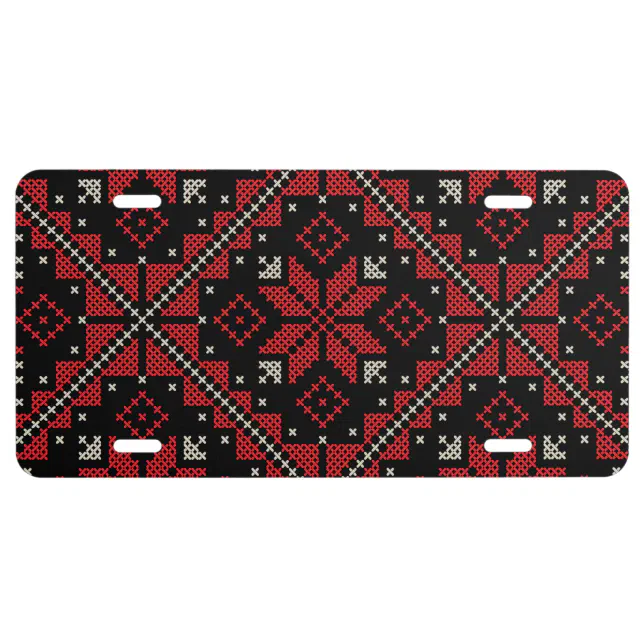 Palestine Embroidery Tatreez Pattern12 crm-red License Plate | Zazzle