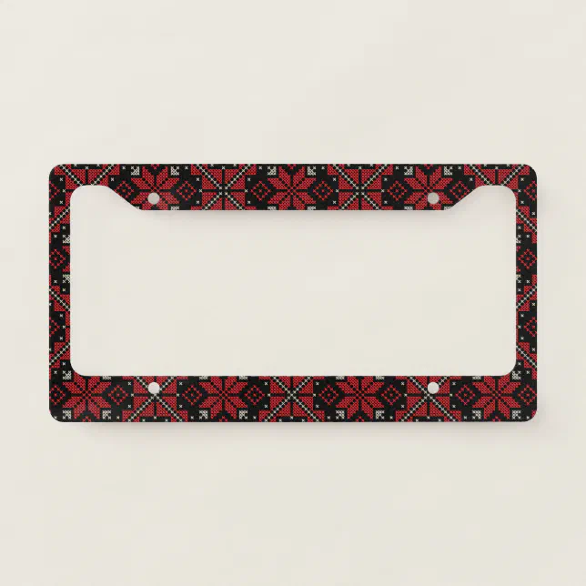 Palestine Embroidery Tatreez Pattern12 crm-red License Plate Frame | Zazzle