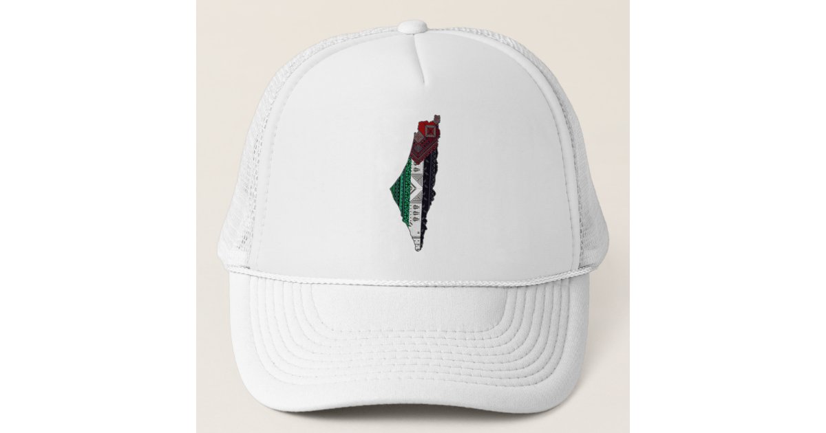Palestine Embroidery tatreez Pattern flag map free Trucker Hat | Zazzle