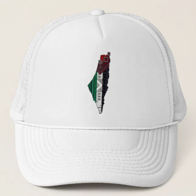 Palestine Embroidery tatreez Pattern flag map free Trucker Hat | Zazzle