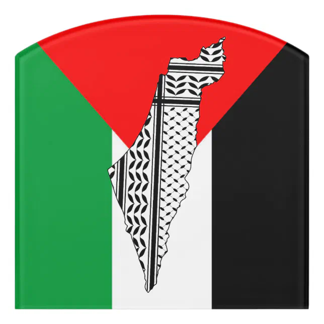Palestine Flag and Map with Keffiyeg Pattern Door Sign | Zazzle