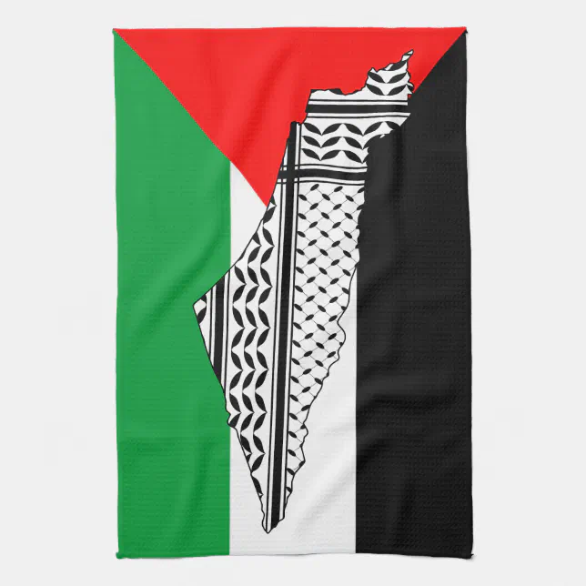 Palestine Flag and Map with Keffiyeg Pattern Kitchen Towel | Zazzle