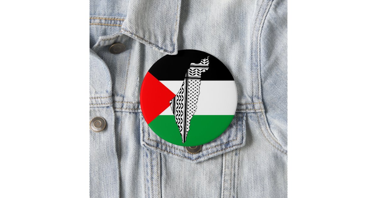 Palestine Flag and Map with Keffiyeh Pattern Button | Zazzle