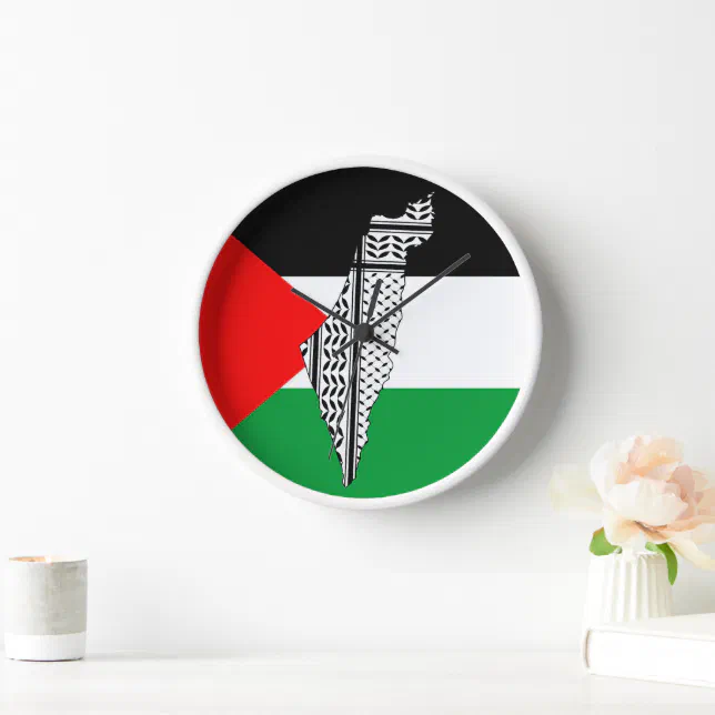 Palestine Flag and Map with Keffiyeh Pattern Clock | Zazzle