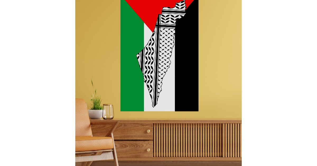 Palestine Flag and Map with Keffiyeh Pattern Poster | Zazzle