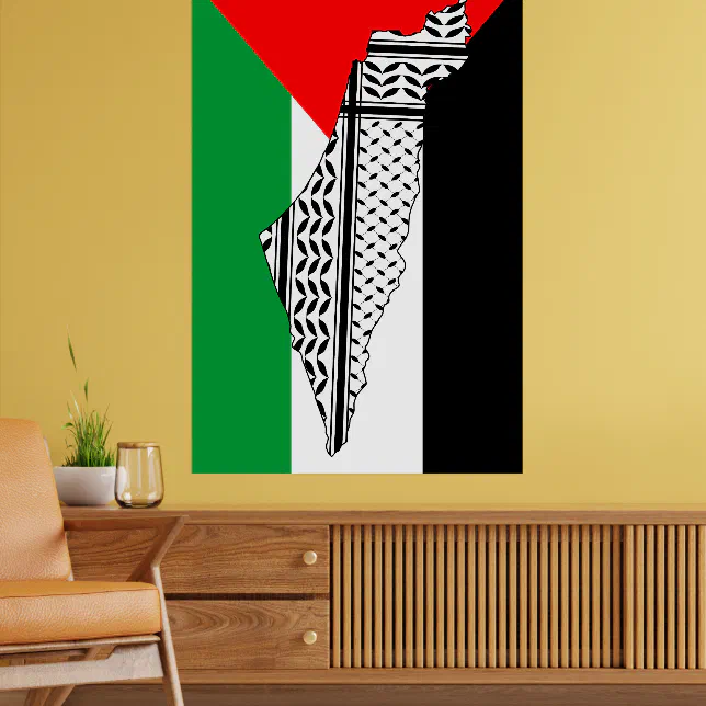 Palestine Flag and Map with Keffiyeh Pattern Poster | Zazzle
