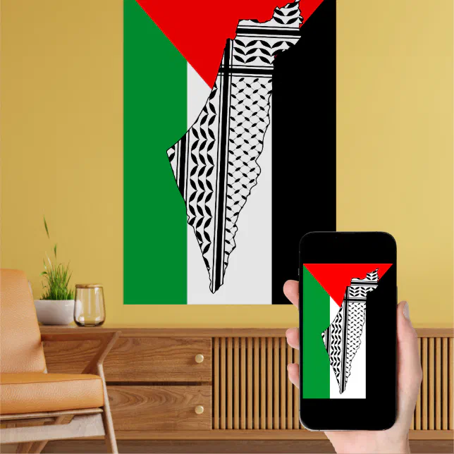 Palestine Flag and Map with Keffiyeh Pattern Poster | Zazzle