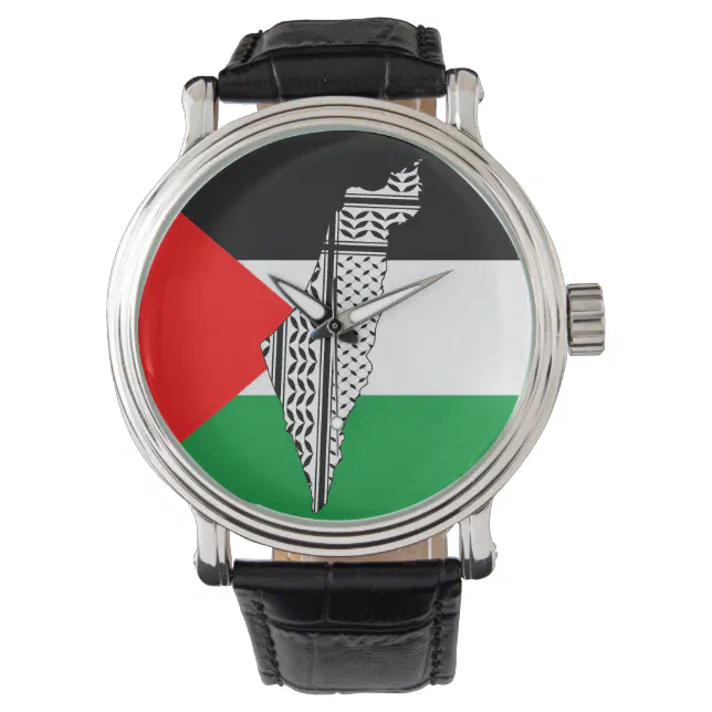 Palestine Flag and Map with Keffiyeh Pattern Watch | Zazzle