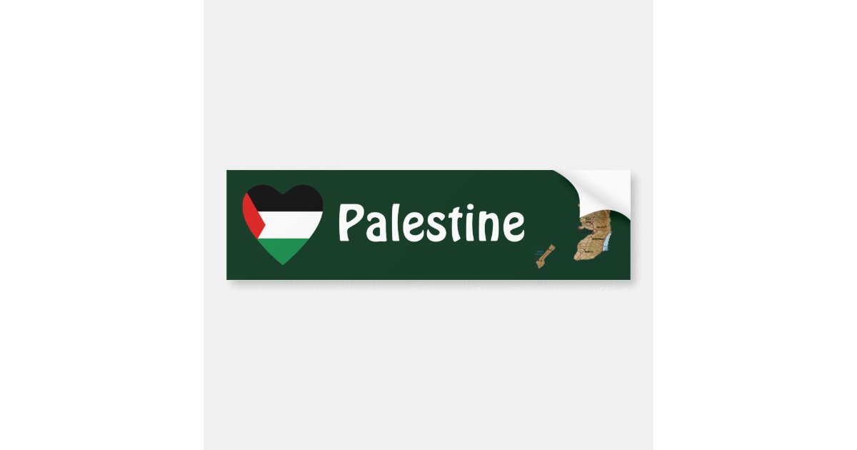 Palestine Flag Heart + Map Bumper Sticker | Zazzle