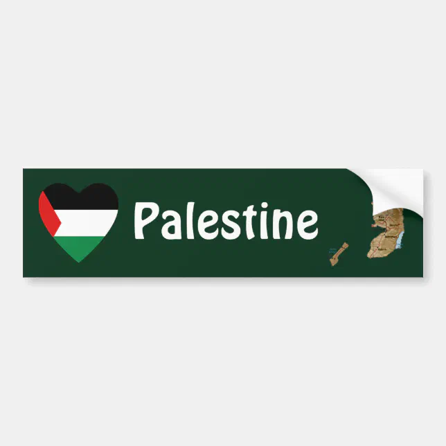 Palestine Flag Heart + Map Bumper Sticker | Zazzle