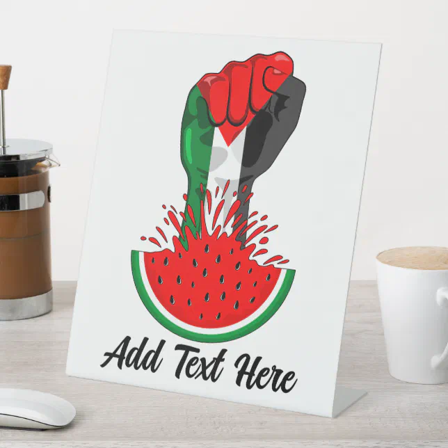 Palestine resistance fist on Watermelon Pedestal Sign | Zazzle