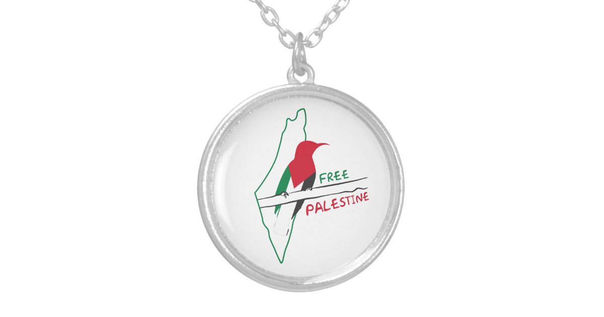 Palestinian flag map bird silver plated necklace | Zazzle