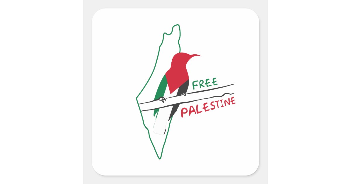 Palestinian flag map bird square sticker | Zazzle
