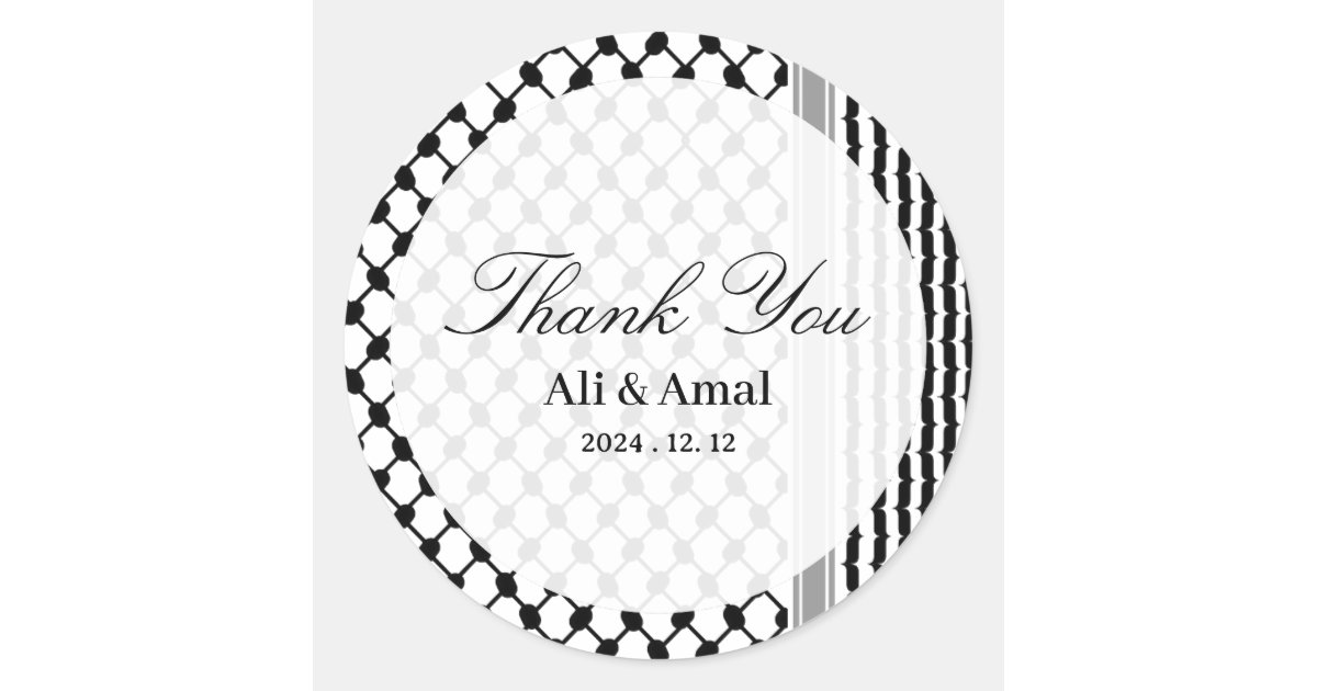 Palestinian Hatta Keffiyeh Thank You Wedding Classic Round Sticker | Zazzle