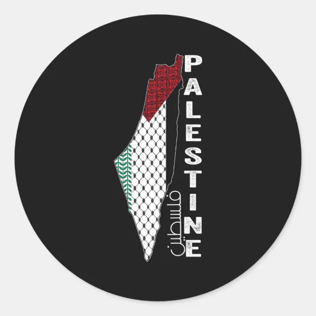 Palestinian Map Keffiyeh Thobe Patterns Palestine Classic Round Sticker ...