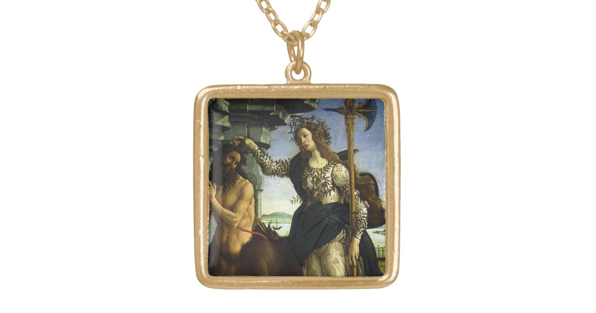 Pallas (Minerva) and Centaur by Sandro Botticelli Gold Plated Necklace ...