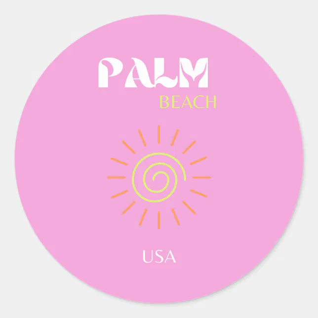 Palm Beach, Retro Art, Preppy, Pink Art, Pink Classic Round Sticker ...