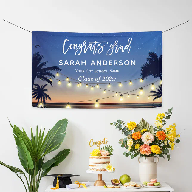 Palm Beach String Lights Congrats Graduation Party Banner | Zazzle