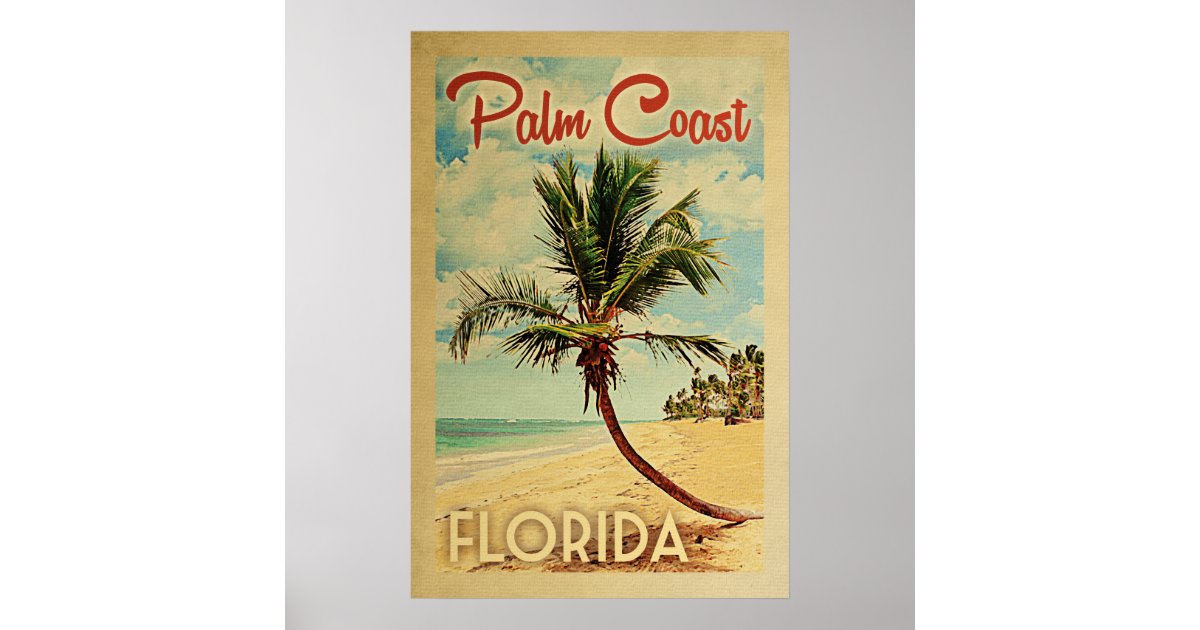 Palm Coast Palm Tree Vintage Travel Poster | Zazzle