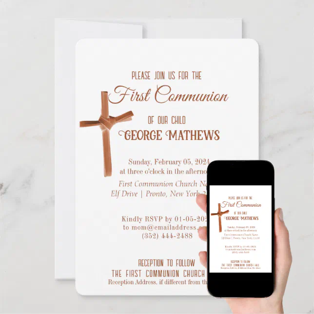 Palm Cross Personalized Religious Event Invitation | Zazzle