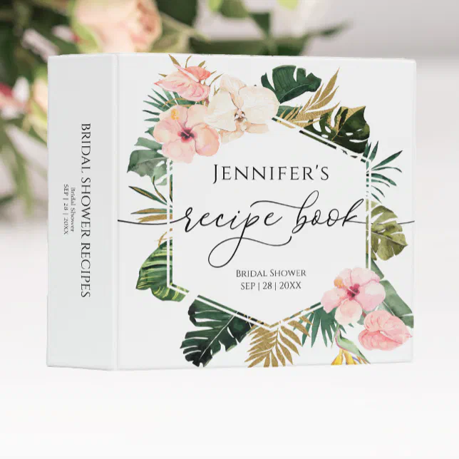 Palm Hibiscus Tropical Bridal Shower Recipe Book 3 Ring Binder | Zazzle