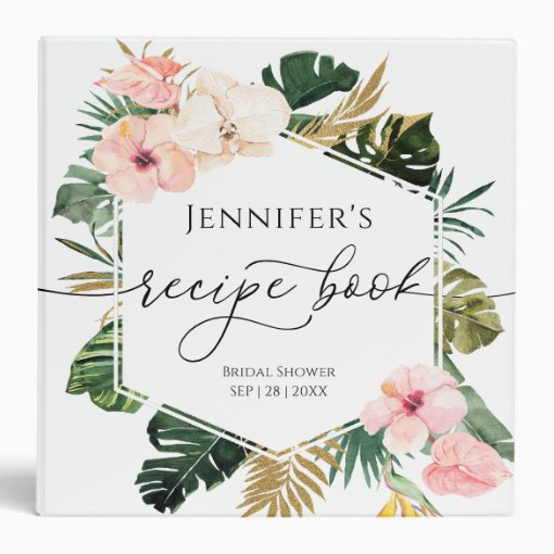 Palm Hibiscus Tropical Bridal Shower Recipe Book 3 Ring Binder | Zazzle