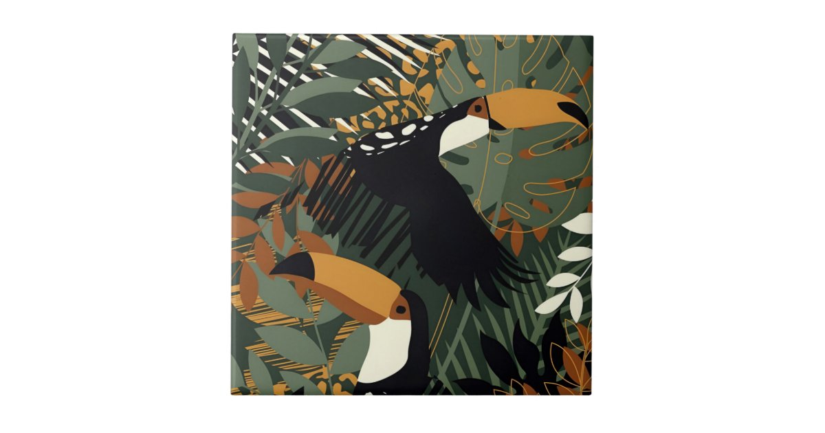 palm leaf bird on tree branch tiles | Zazzle