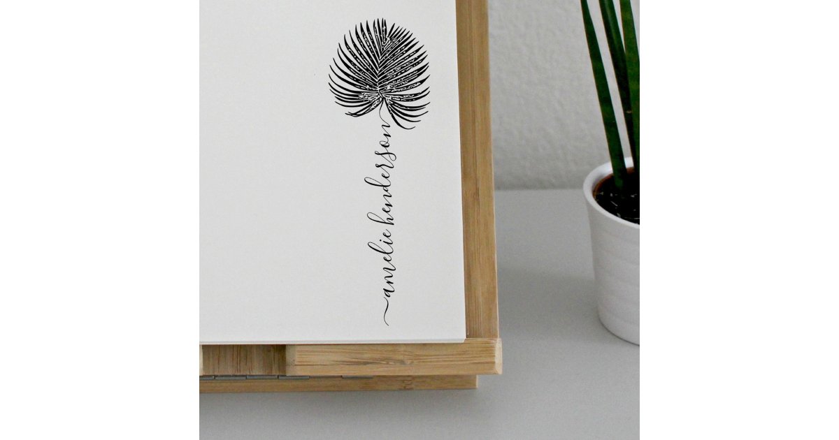 Palm Leaf Elegant Signature Custom Name Self-inking Stamp | Zazzle