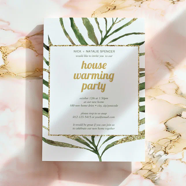 Palm leaf House warming party invitation | Zazzle