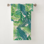 Tropical Palm Leafs Black White Stripes Pattern Bath Towel Set | Zazzle.com