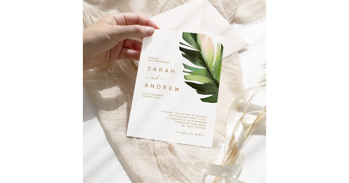 Palm Leaf Tropical Floral Wedding Invitation | Zazzle