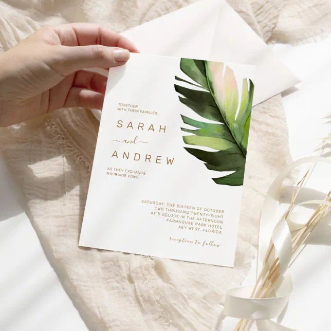 Palm Leaf Tropical Floral Wedding Invitation | Zazzle