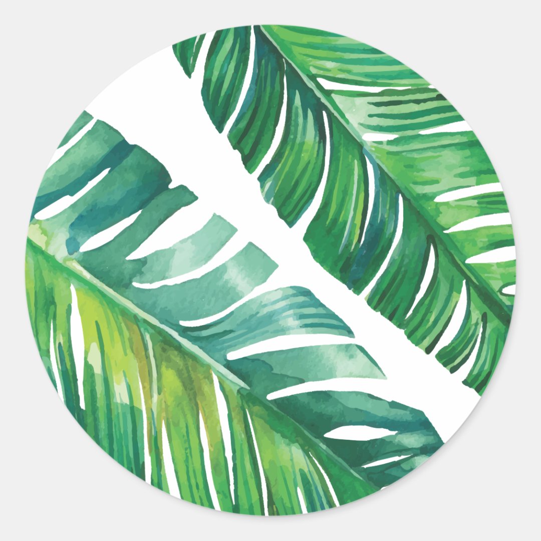 Palm Leaf Watercolor Destination Wedding Stickers | Zazzle