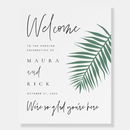 Palm Leaf Welcome Sign Minimalist Wedding Decor | Zazzle