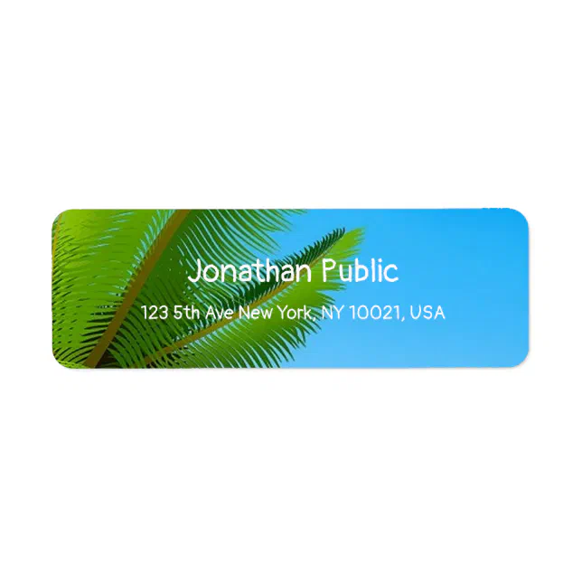 Palm Leaves Blue Sky Elegant Calligraphed Template Label | Zazzle