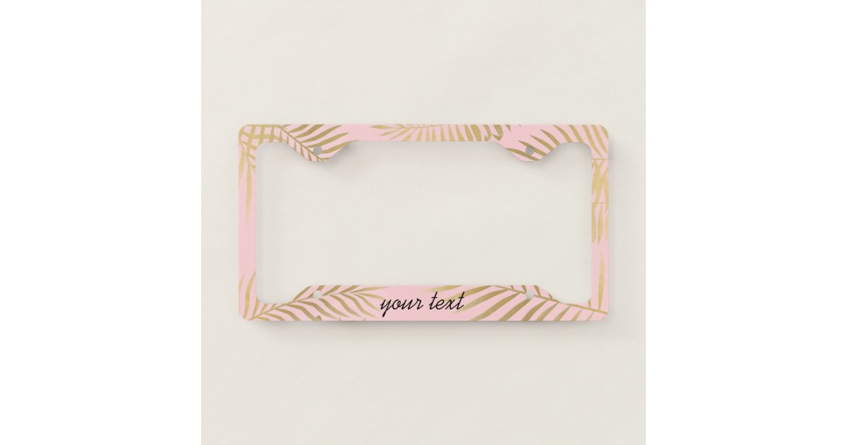 Palm Leaves Personalized Pink Gold License Plate Frame | Zazzle
