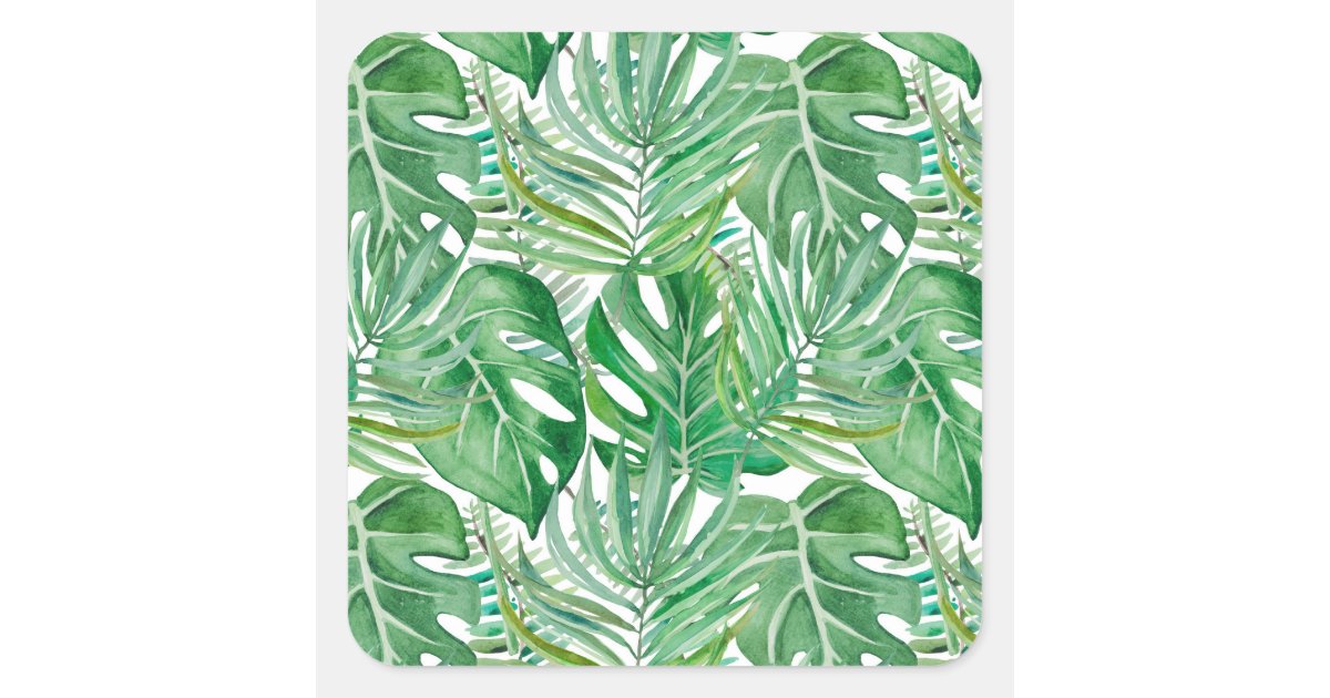 Palm leaves square sticker | Zazzle
