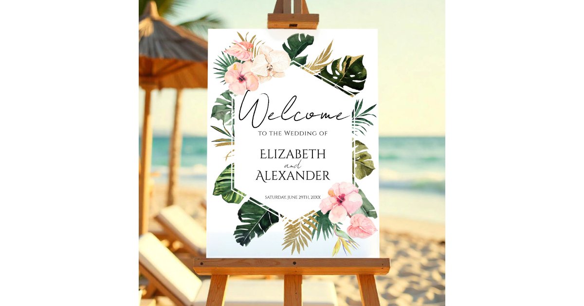 Palm Leaves Tropical Greenery Wedding Welcome Sign | Zazzle