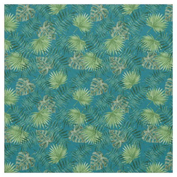 Tropical Leaves in Teal Fabric | Zazzle