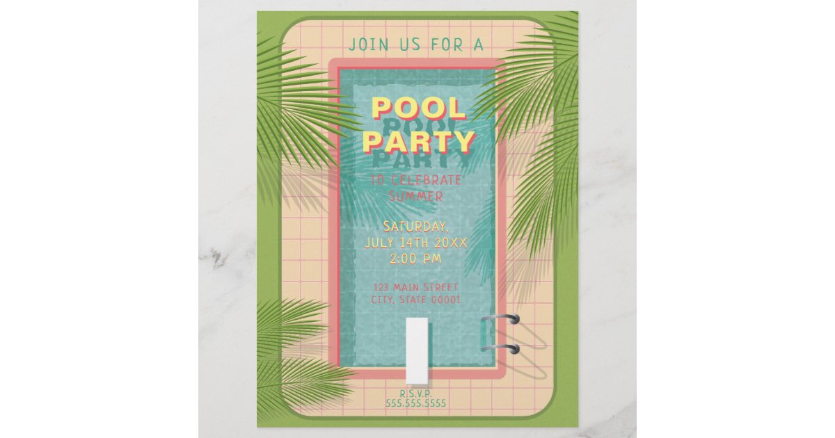 Palm Pool Party Flyer Invitation | Zazzle