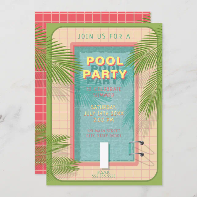 Palm Pool Party Invitation | Zazzle