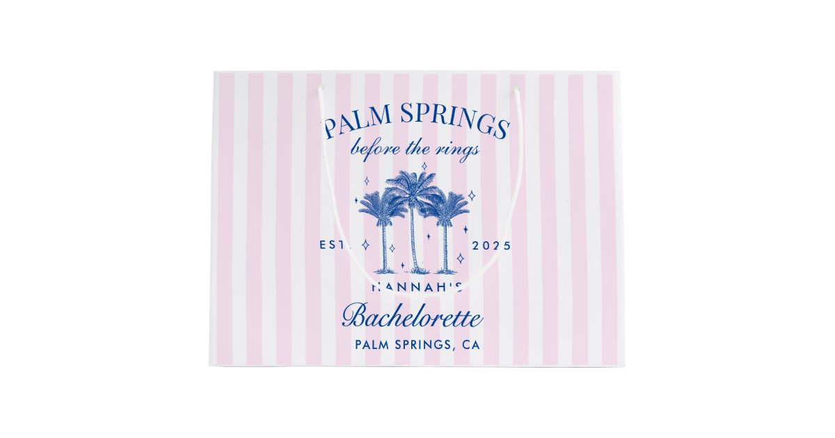 Palm Springs Before The Rings Blue Bachelorette Large Gift Bag | Zazzle