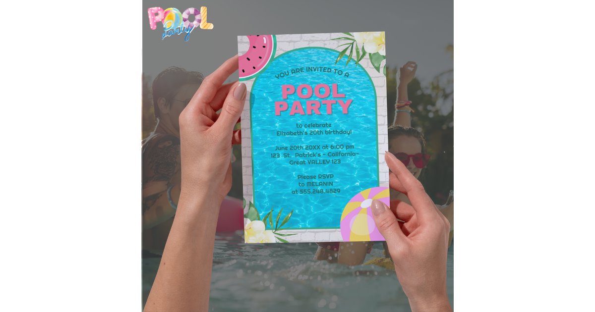 Palm Springs Blue Adult Pool Party Invitation | Zazzle