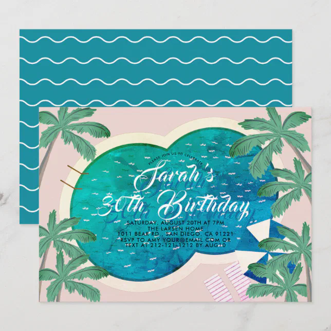 Palm Springs Pool Party Pink Adult Birthday Invitation | Zazzle