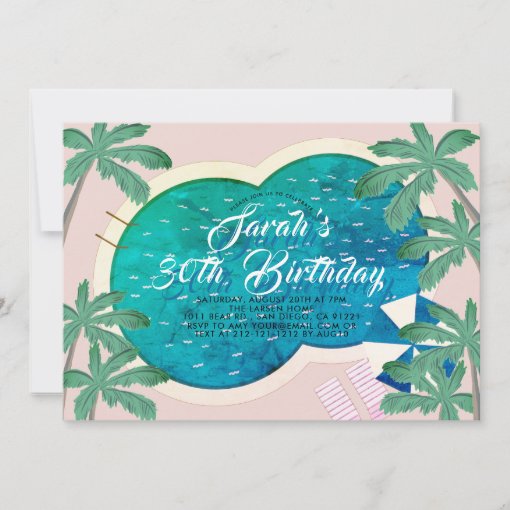 Palm Springs Pool Party Pink Adult Birthday Invitation | Zazzle