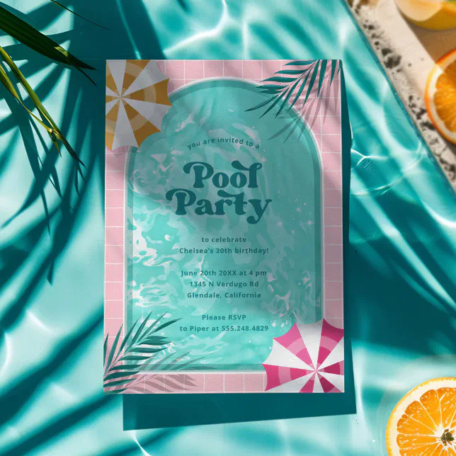 Palm Springs Summer Pool Party Pink Birthday Invitation | Zazzle