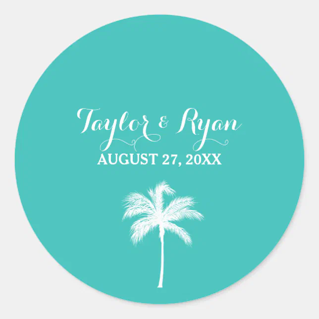 Palm Tree Aqua Envelope Seal Sticker | Zazzle