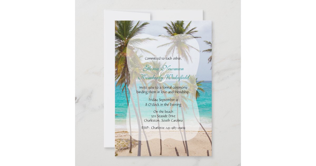 Palm Tree Beach Commitment Ceremony Invitation | Zazzle